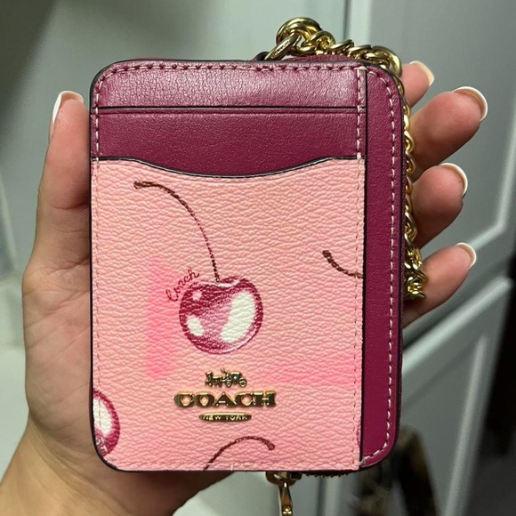 Coach | Bags | Coach Zip Card Case With Pink Cherry Print | Poshmark